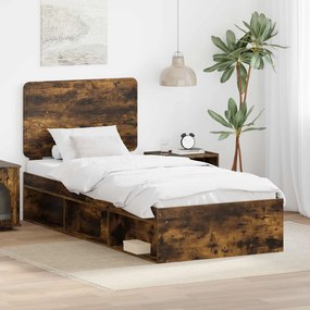 Rám postele s čelo Kouřový dub 90 x 190 cm Masivní borové dřevo 3412546