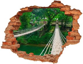Wallmuralia Díra 3D ve zdi nálepka Most nad řekou 90x70 cm