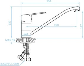 Kuchinox Borgo, stojánková dřezová baterie, chromová, LAV-BKB_060D