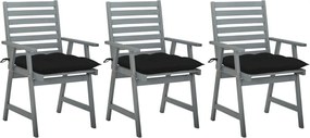 vidaXL Zahradní jídelní židle s poduškami 3 ks masivní akáciové dřevo [3064442] Barva: Černá