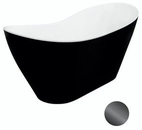 Besco Volně stojící vana z litého mramoru Viya BW Matt 160x70 (170x71) Barva: Bílá/černá, Rozměry (cm): 158x70,5, Typ a barva výpustě: Click-Clack s horním čištěním, zlatá