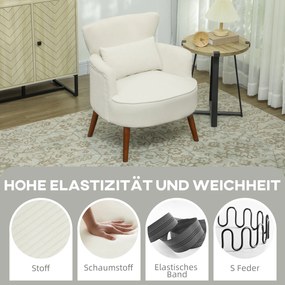 HOMCOM Křeslo s opěradlem, zaoblené područky, čalouněné lounge křeslo se vzhledem kabelu, dřevěné nohy, do ložnice, obývacího pokoje, do 120 kg, krém…