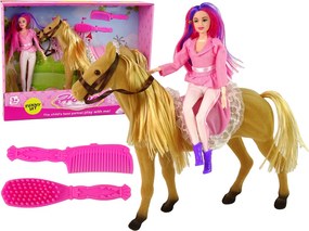 LEAN Toys Panenka Jezdec s hnědým poníkem – figurky
