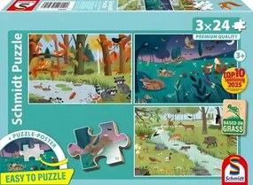 SCHMIDT Puzzle Lesní a luční zvířata / 3x24 dílků / od 3 let / 26,3 x