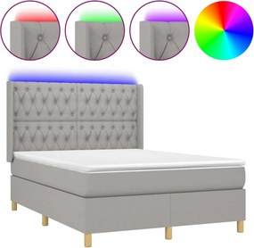 Box spring postel s matrací a LED světle šedá 140x200 cm textil 3139117