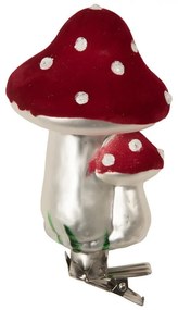 Vánoční skleněná ozdoba muchomůrka na klipu - Ø 6*11 cm