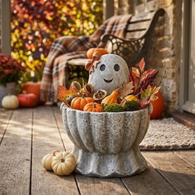 Šedá antik dekorace květináč duch s dýní Pumpkin - 37*34*47 cm