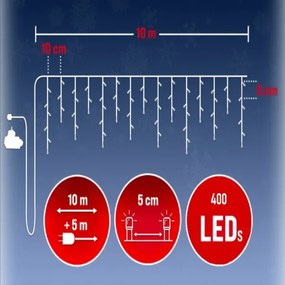 Vánoční světelný závěs 400LED – 15m+ ovladač