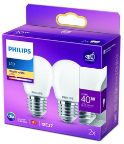 Philips LED žárovka E27 P45 4,3W 2 700K opál 2 ks
