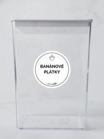 BANÁNOVÉ PLÁTKY – bílá samolepka na dózu, tučné písmo, 5 cm | DomaLEP