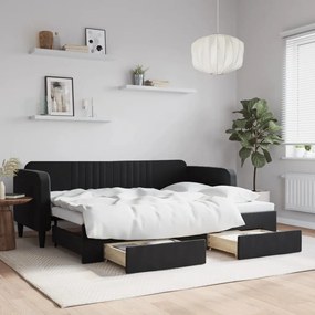 Válenda s přistýlkou a zásuvkami černá 80 x 200 cm samet 3197108