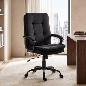 HOMCOM ergonomická kancelářská židle s dvojitým polstrováním – otočná židle s lněným efektem, nastavitelná výška, funkce houpání, nosnost 120 kg, čer…
