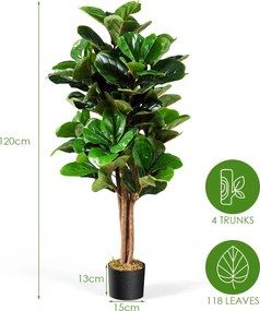 Costway 120 cm umělý fíkovník umělá rostlinná dekorace s květináčem, zelený