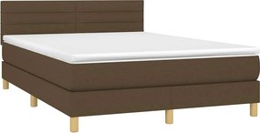 Box spring postel s matrací a LED tmavě hnědá 140x190 cm textil 3133792