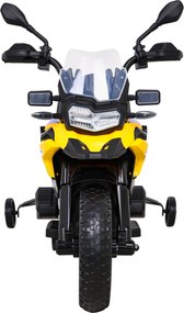 Ramiz Dětská motorka na baterie BMW F850 GS žlutá + pomocná kolečka + audio LED + pomalý start + EVA