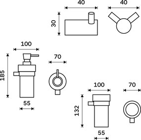 Nimco Sada koupelnových doplňků, nádobky skleněné BORMO černá - BRC set-31W-T-90