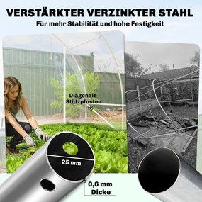Skleník Polytunnel, průchozí skleník s pozinkovaným ocelovým rámem a krytem z PE odolným proti UV záření, průhledný