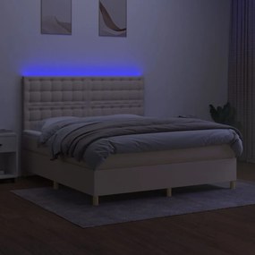Box spring postel s matrací a LED krémová 160x200 cm textil 3135770