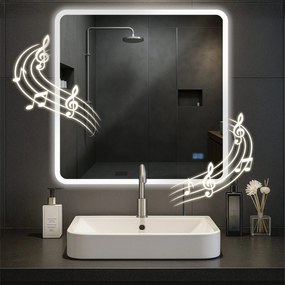 Koupelnové zrcadlo Jericho 80x80 s Bluetooth – čiré sklo