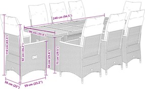 9dílný zahradní bistro set s poduškami černý polyratan 3277249