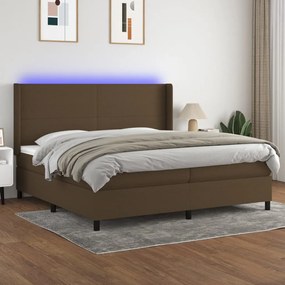 Box spring postel s matrací a LED tmavě hnědá 200x200 cm textil