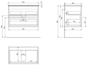 Aqualine Aqualine, PANEDA STRIP umyvadlová skříňka 79,5x55x45,2cm, dub emporio, PN380