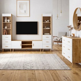 Obývací stěna BRILLO s komodou | 280 cm + 120 cm | dub ribbeck/bílá