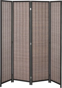 HOMCOM Dřevěný 4-panelový Předěl do Interiéru 180 x 180 cm Skládací Izolační Příčka pro Obývací Pokoj a Ložnici, Hnědá