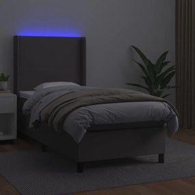 Box spring postel s matrací a LED šedá 90x200 cm umělá kůže 3139245