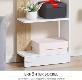 HOMCOM Regál na Knihy s 5 Policemi, Multifunkční Knihovna pro Studium a Kancelář s Zvýšeným Podstavcem, Elegantní Design 45x21x170 cm, Bílá a Dub