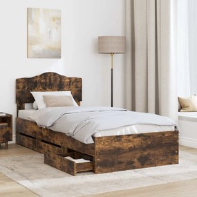 Rám postele s čelo Kouřový dub 100 x 200 cm Inženýrské dřevo 3413037