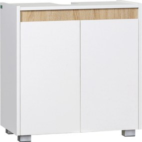 Kleankin Podložkový Koupelnový Skříňka pod Umývadlo s 2 Dveřmi a Úložným Prostorem proti převrácení 57x33x60 cm Bílá | Aosom