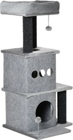 Kočičí strom PawHut v elegantním designu s víceúčelovými prvky, prostory, platformami, pelíškem, hračkou s kuličkami, odnímatelným a pratelným filcem