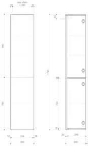 Sapho Sapho, ESPACE skříňka 35x172x32cm, 2x dvířka, levá/pravá, sína strip, ESC230-4242S