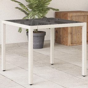 vidaXL Zahradní stůl se skleněnou deskou bílý 90x90x75 cm polyratan [368123]