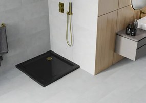 Mexen SLIM - Čtvercová sprchová vanička 80x80x5cm + zlatý sifon, černá, 40708080G