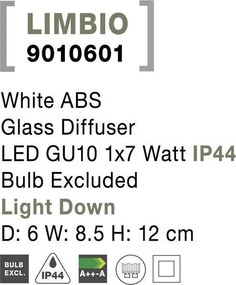 NV 9010601 Venkovní nástěnné svítidlo LIMBIO bílý ABS skleněný difuzor GU10 1x7W bez žárovky IP44 světlo dolů - NOVA LUCE