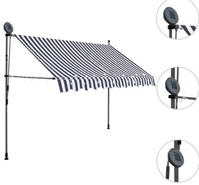 vidaXL Marketos Ručně zatahovací markýza s LED světlem 300 cm modrobílá