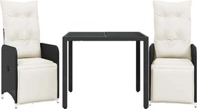 3dílný zahradní bistro set s poduškami černý polyratan 3277135