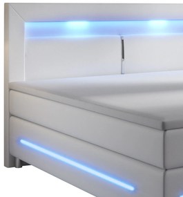 Goleto Postel Box Spring Norfolk s LED osvětlením 140 x 200 cm | bílá