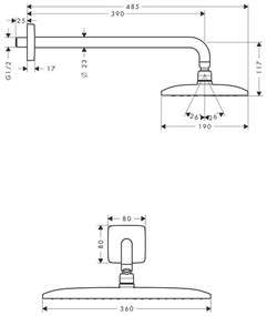 Hansgrohe Raindance E, hlavová sprcha 360 1jet se sprchovým ramenem 390 mm, chromová, HAN-27376000