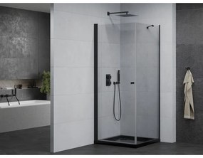 Mexen Pretoria, sprchový kout 70 (dveře) x 70 (stěna) cm, 6mm čiré sklo, černý profil + černá sprchová vanička, 852-070-070-70-00-4070B