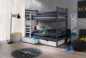 Patrová postel NEMO 80x180 cm s úložným prostorem  masiv Bílá/grafit