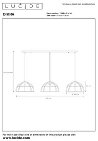 Lucide 76464/03/30 závěsné svítidlo Dikra, 3xE27, 150cm