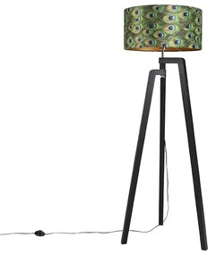 Stojací lampa stativ černá s odstínem páv design 50 cm - Puros