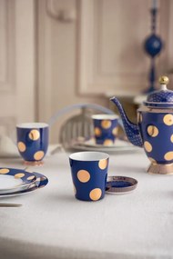 Pip Studio Dot Delight Navy-Gold hrnek bez ucha s odkládacím táckem 270ml, modro-zlatý (hrnek bez ucha z tenkostěnného porcelánu v dárkové krabičce)