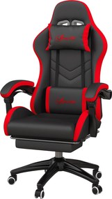 Ergonomická herní židle Vinsetto z PU kůže a oceli s opěrkou hlavy a nastavitelnou výškou, sklápěcí opěrkou a bederním polštářem, 65x65x121-129 cm, č…