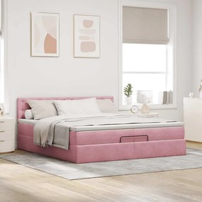 Osmanský rám postele s matrací růžová 200x200cm samet 3312793
