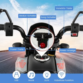 Costway Elektrická dětská motorka Aprilia s tréninkovými koly a hudbou