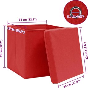 Úložné boxy s víky 4 ks červené 32 x 32 x 32 cm textil 288362